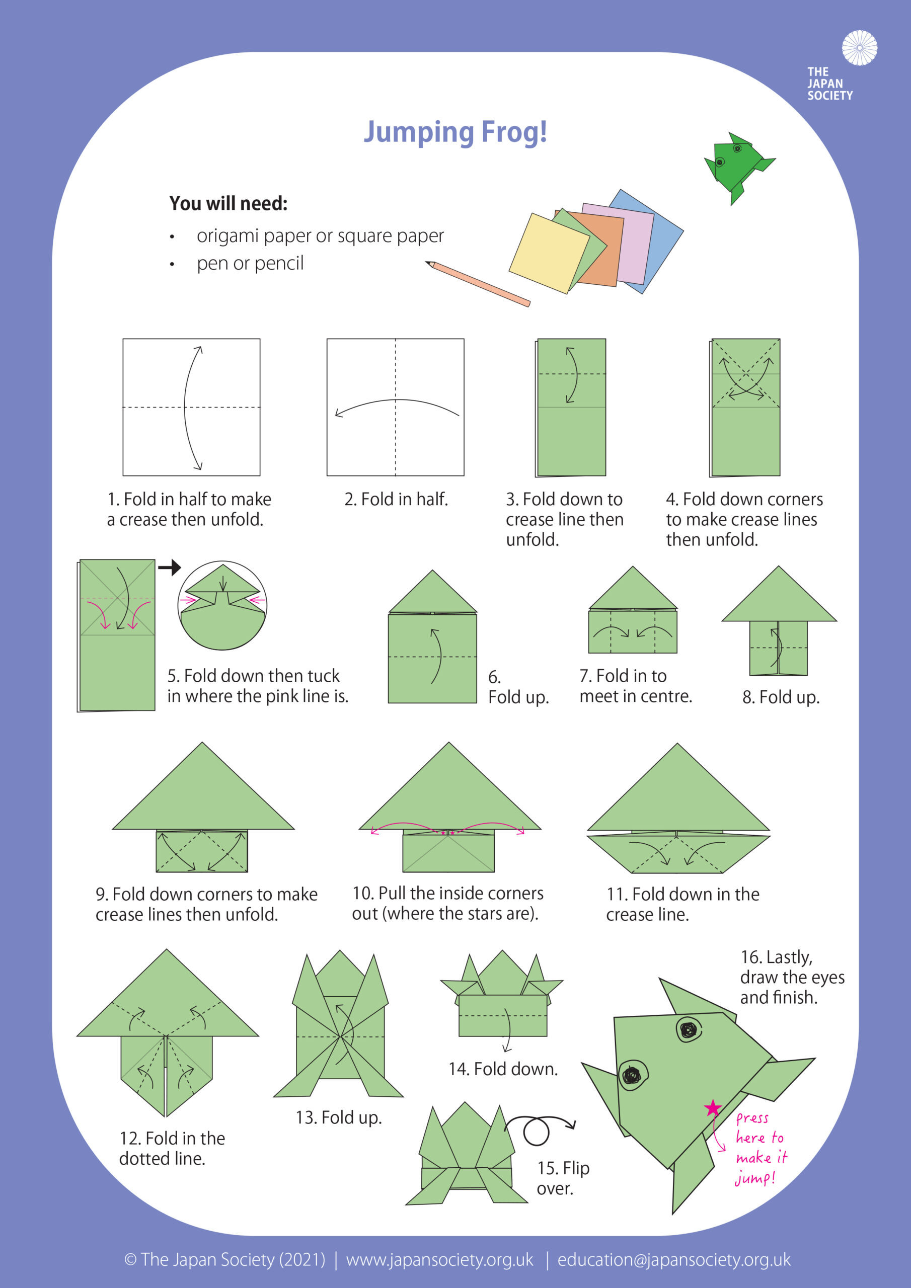 Origami Jumping Frog – Friends of Wellfleet Ponds